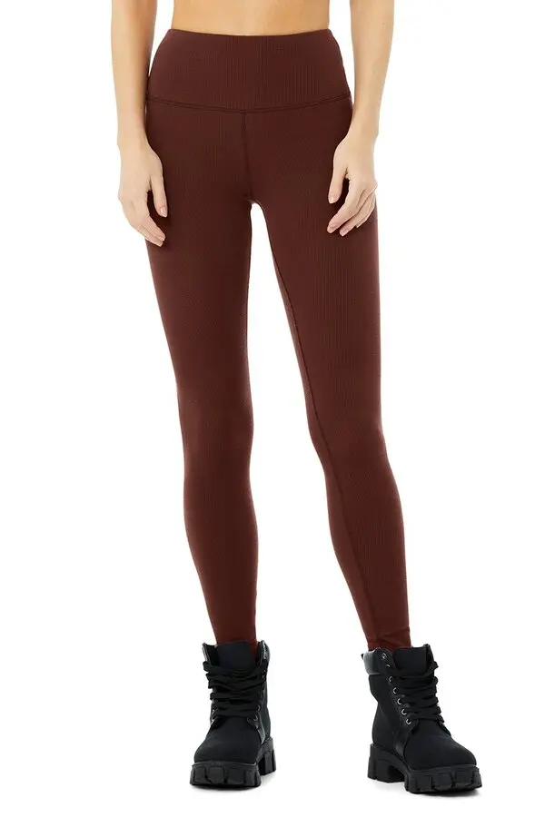 Alo Yoga High-Waist Micro Waffle Lowkey Legging In Cherry Cola